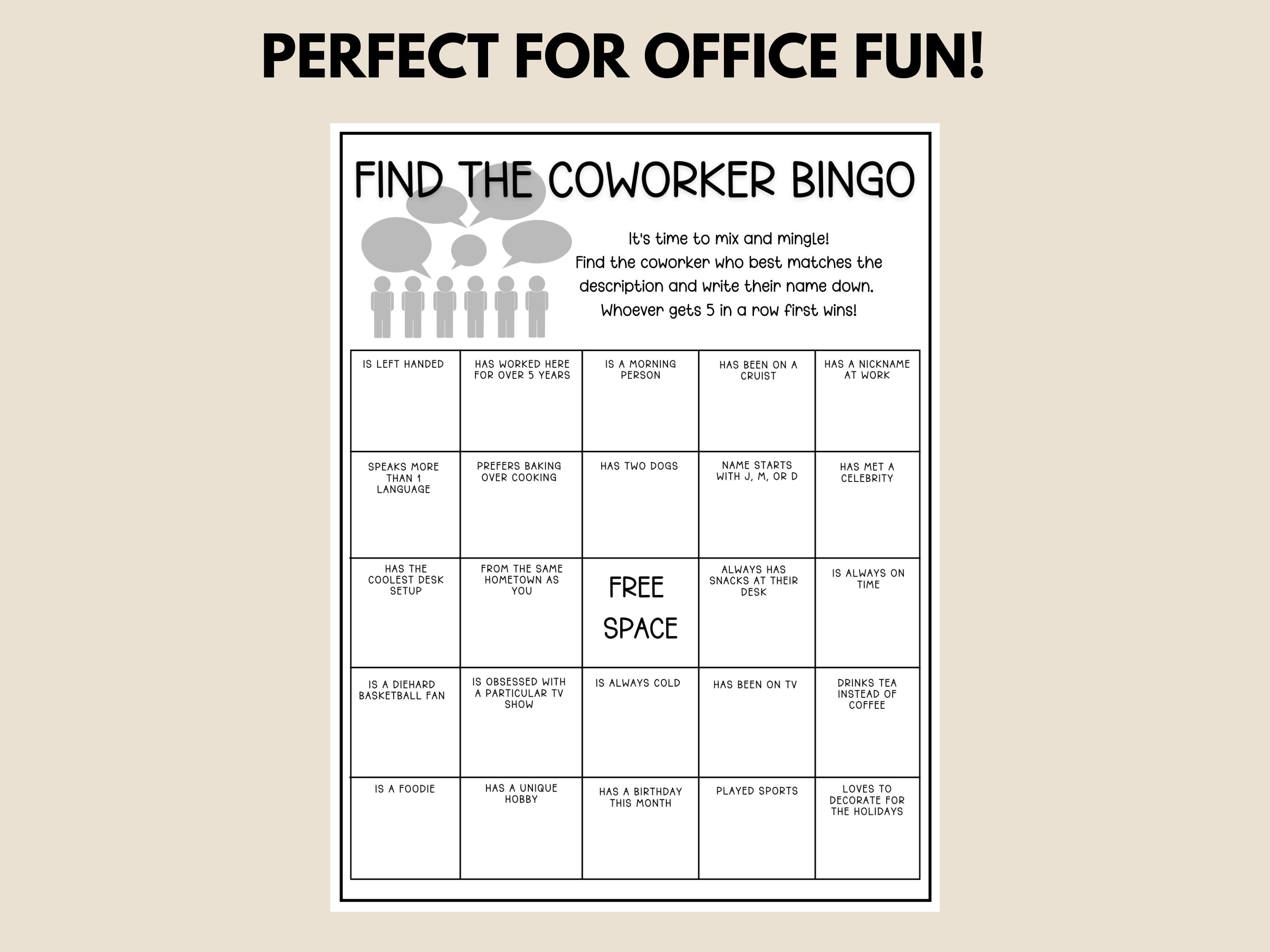 Find the Coworker Bingo, Editable Template, Coworker Bingo, Work Bingo ...