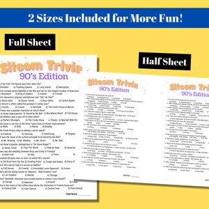 90's Sitcom Trivia Game, Printable Party Game, Back to the Nineties ...