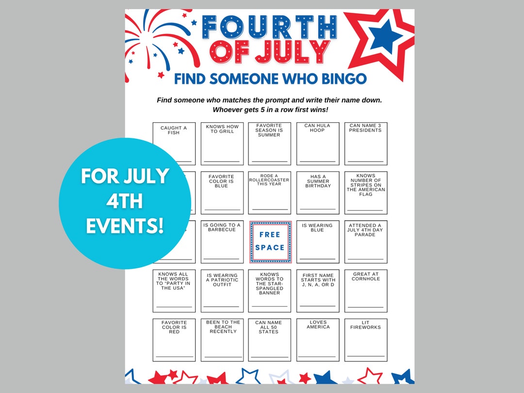 July 4th Bingo, July 4th Party Game, 4th of July Activities, 4th July ...