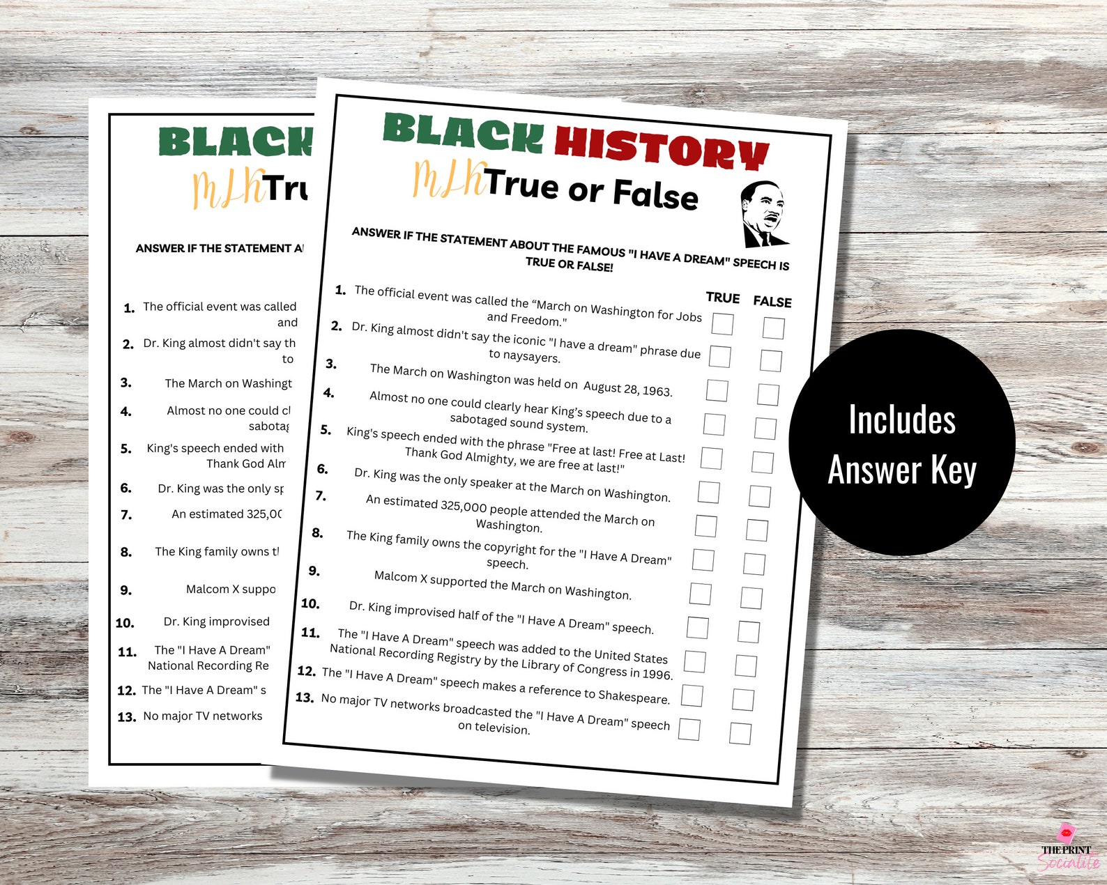 MLK True or False Activity, Black History Trivia, Black History Month ...