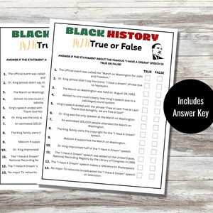 MLK True or False Activity, Black History Trivia, Black History Month ...
