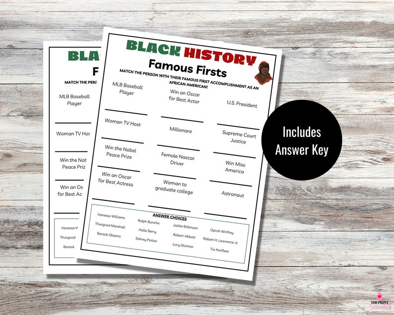 Famous Firsts Printable, Black History Game, Black History Month ...