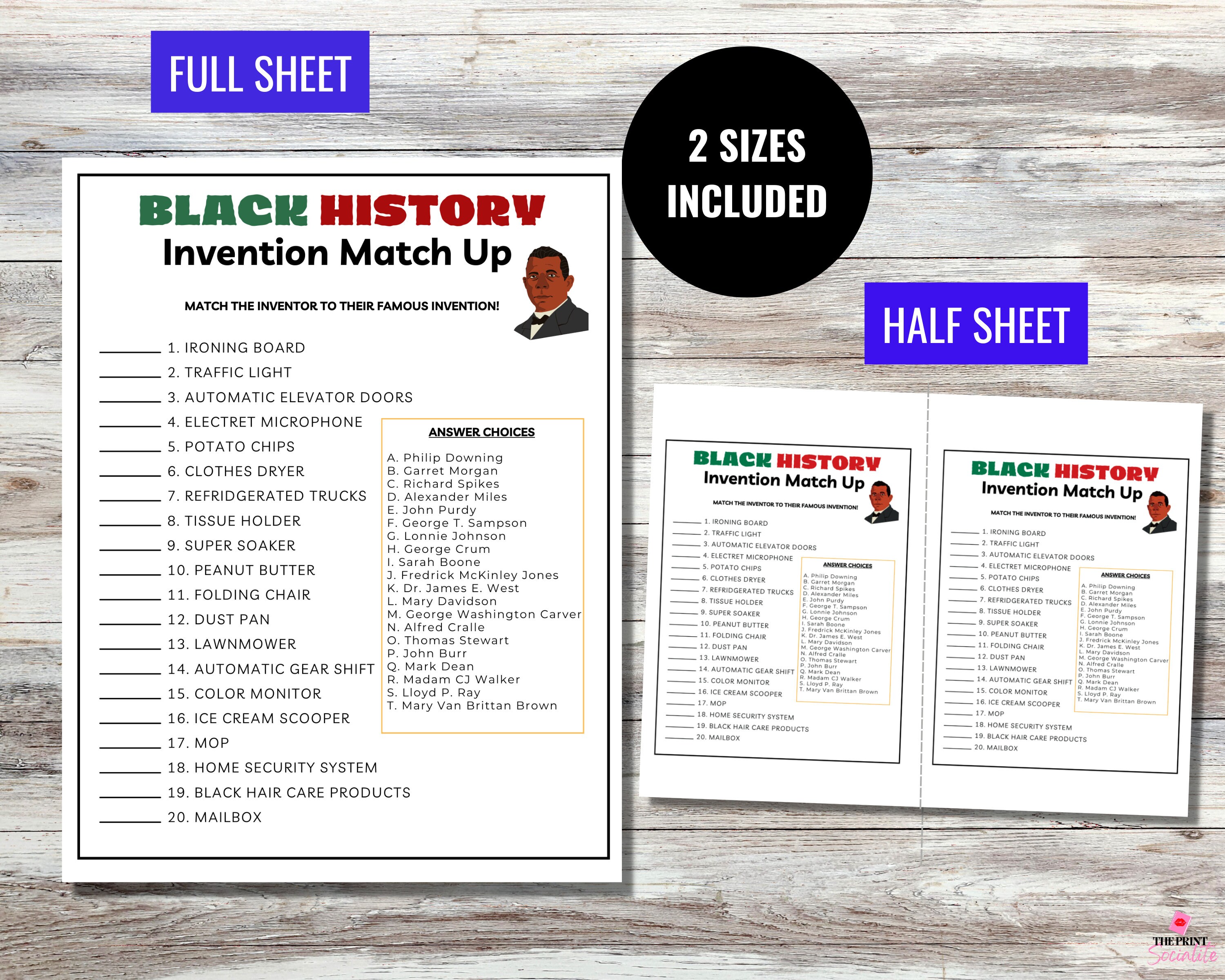 Invention Match up Black History Game, Black History Month Printable ...