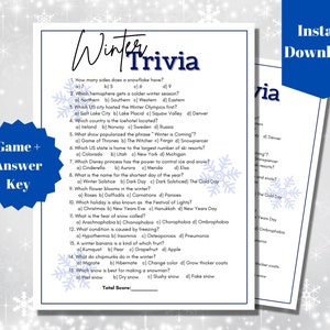 Winter Trivia Game Printable, Wintertime Activity for Adults, Kids ...