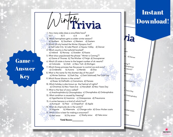 Winter Trivia Game, Winter Jeopardy, Winter Seniors Game, Winter School ...