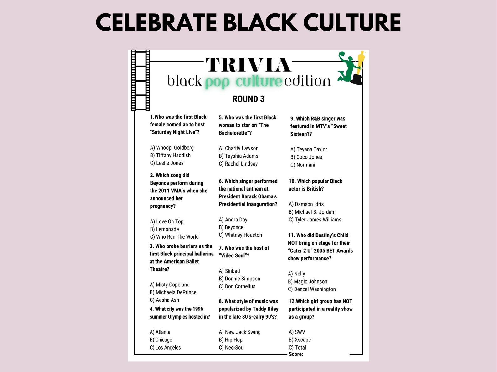 Black Pop Culture Trivia, Black Trivia, African American Party Games ...