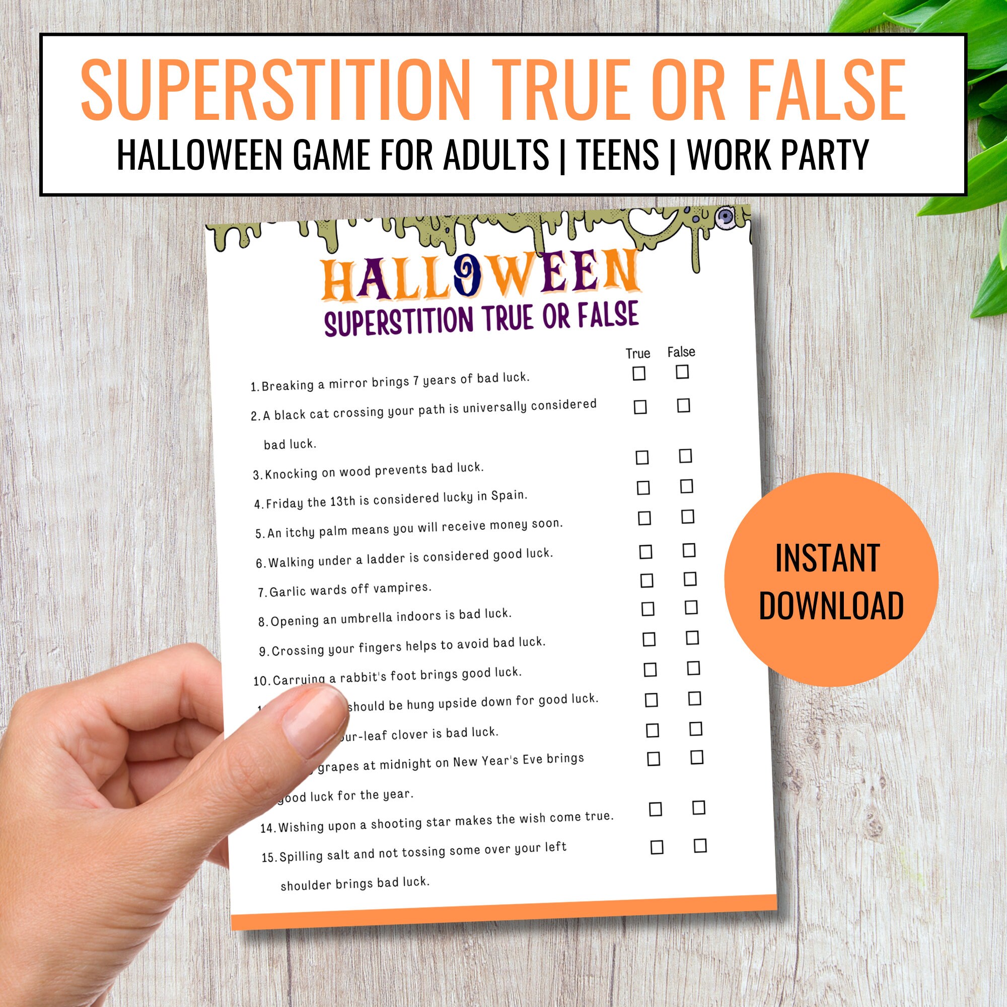 Superstition Trivia Game Printable, Halloween Office Games, Halloween ...