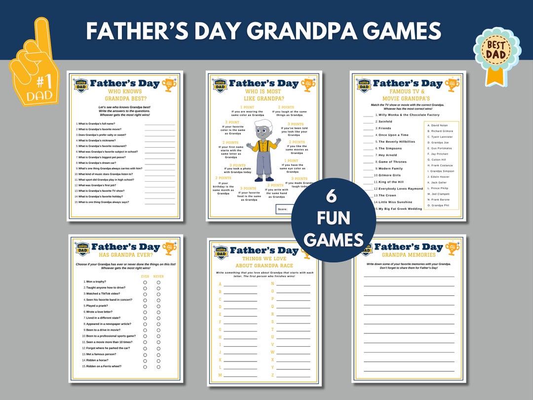 Grandpa Father's Day Games Bundle, Printable Activities for Kids ...