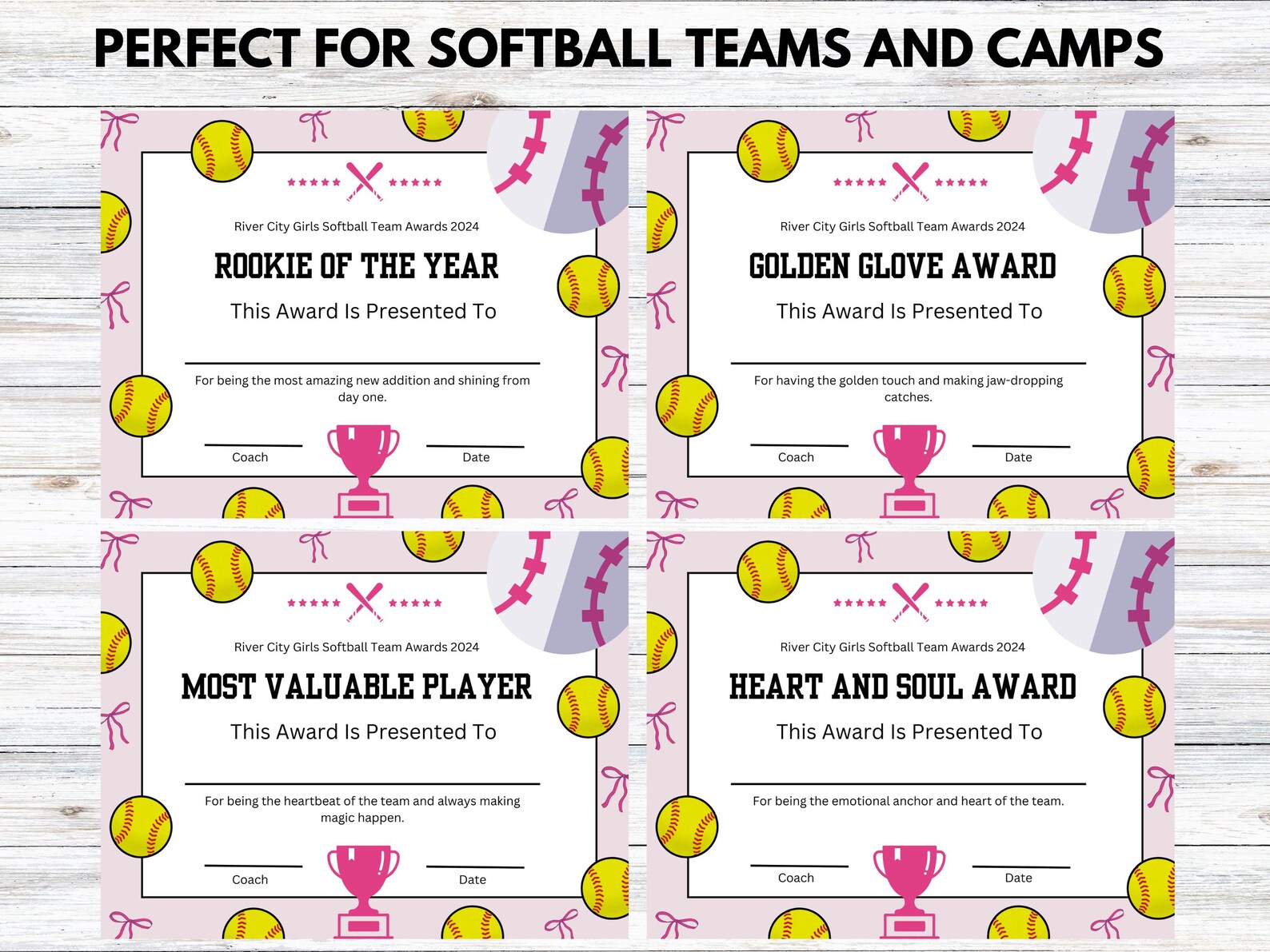 50 Editable Softball Awards Certificates, End of Season Softball ...