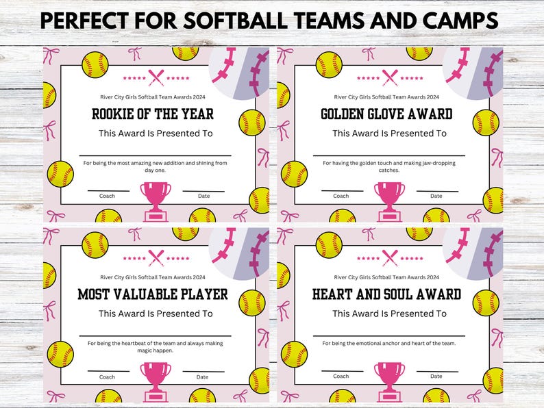 50 Editable Softball Awards Certificates, End of Season Softball ...