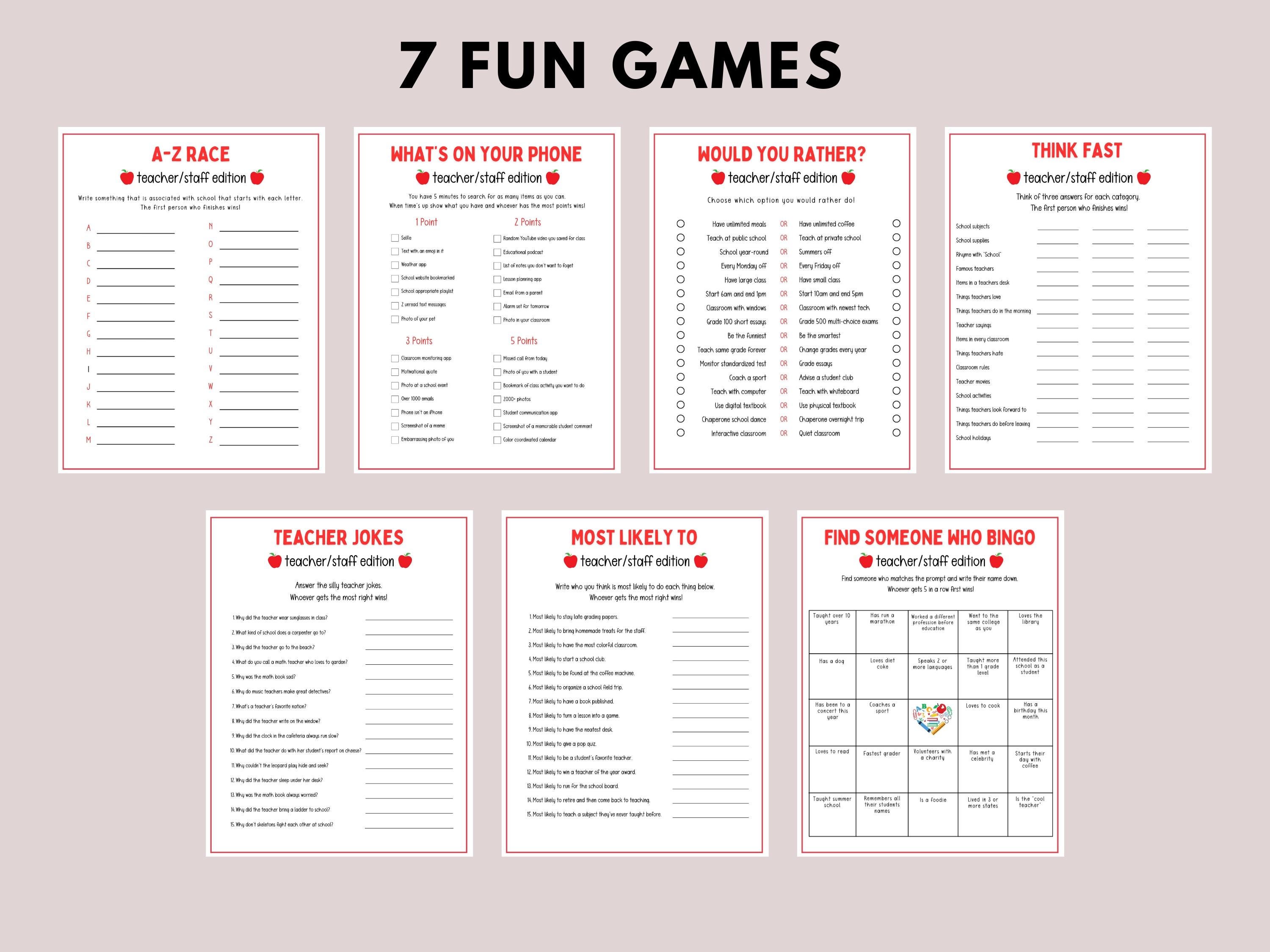 Teacher Staff Games, Games for Teacher Staff Meetings, Teacher Back to ...