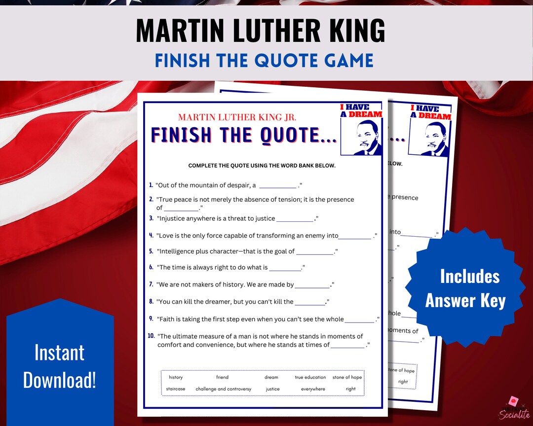 MLK Activities, MLK Quotes, Finish the Quote, MLK Day, Mlk Printable ...