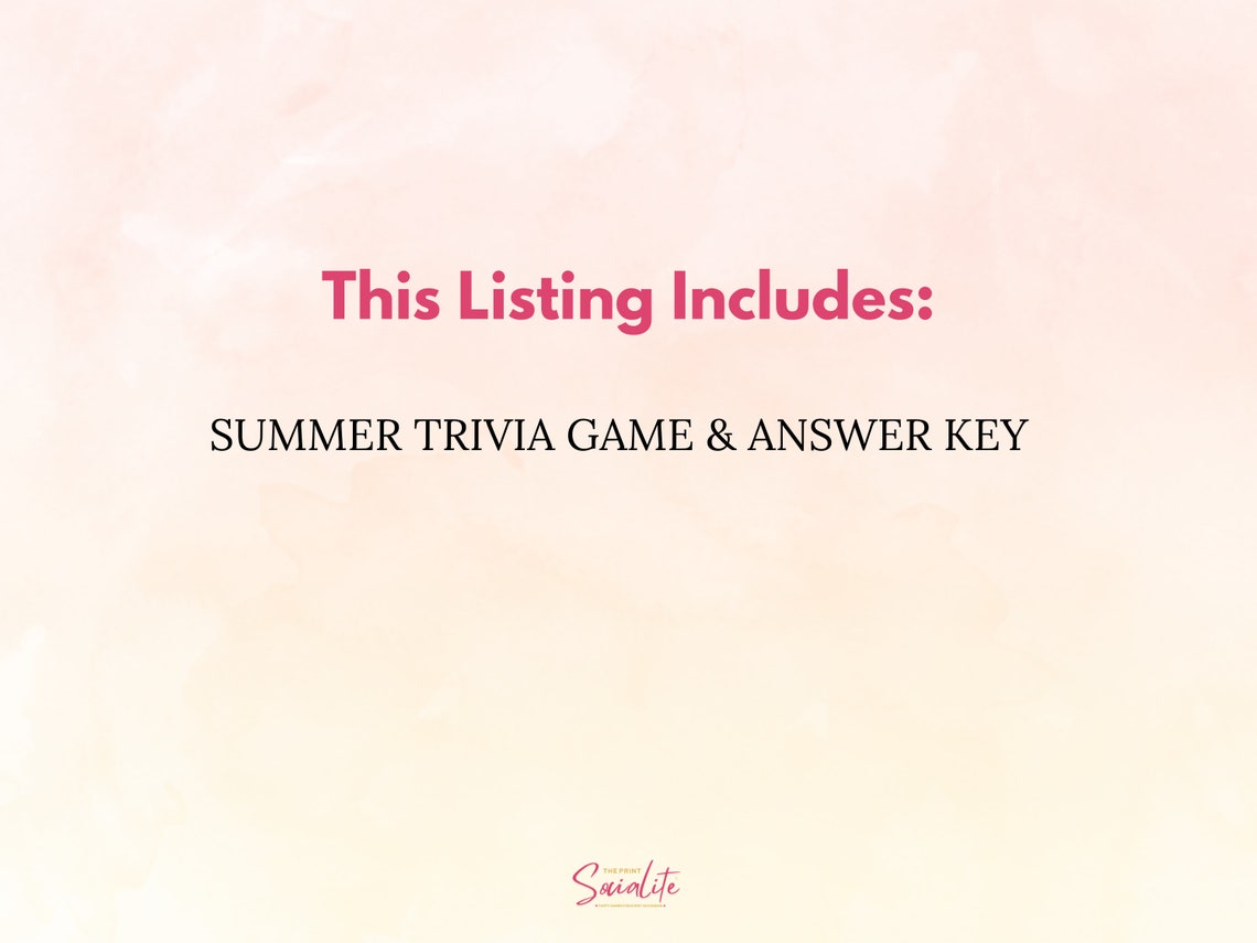 Summer Trivia, Summer Trivia Quiz, Printable Summer Games, Summer Party ...