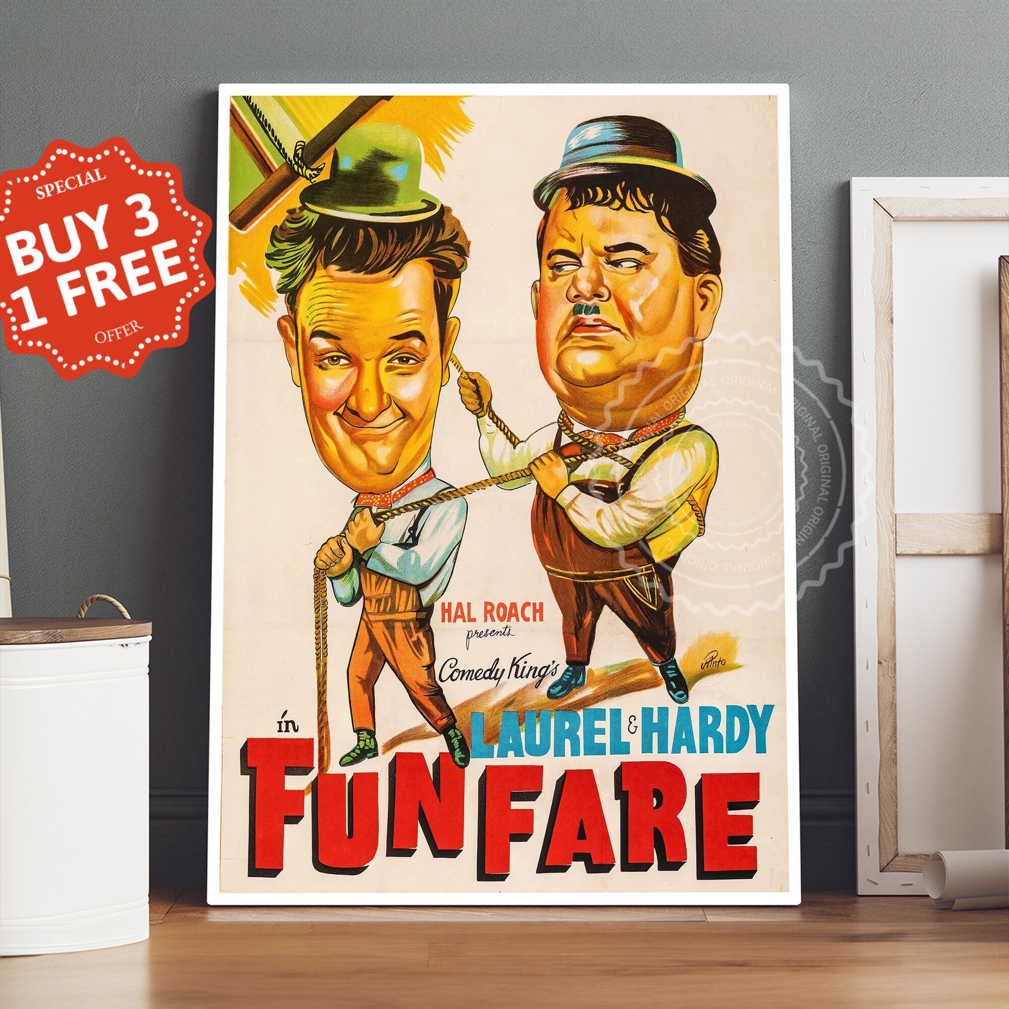 Fun Fare Laurel & Hardy Movie Poster Canvas, Retro Vintage Movie Poster ...