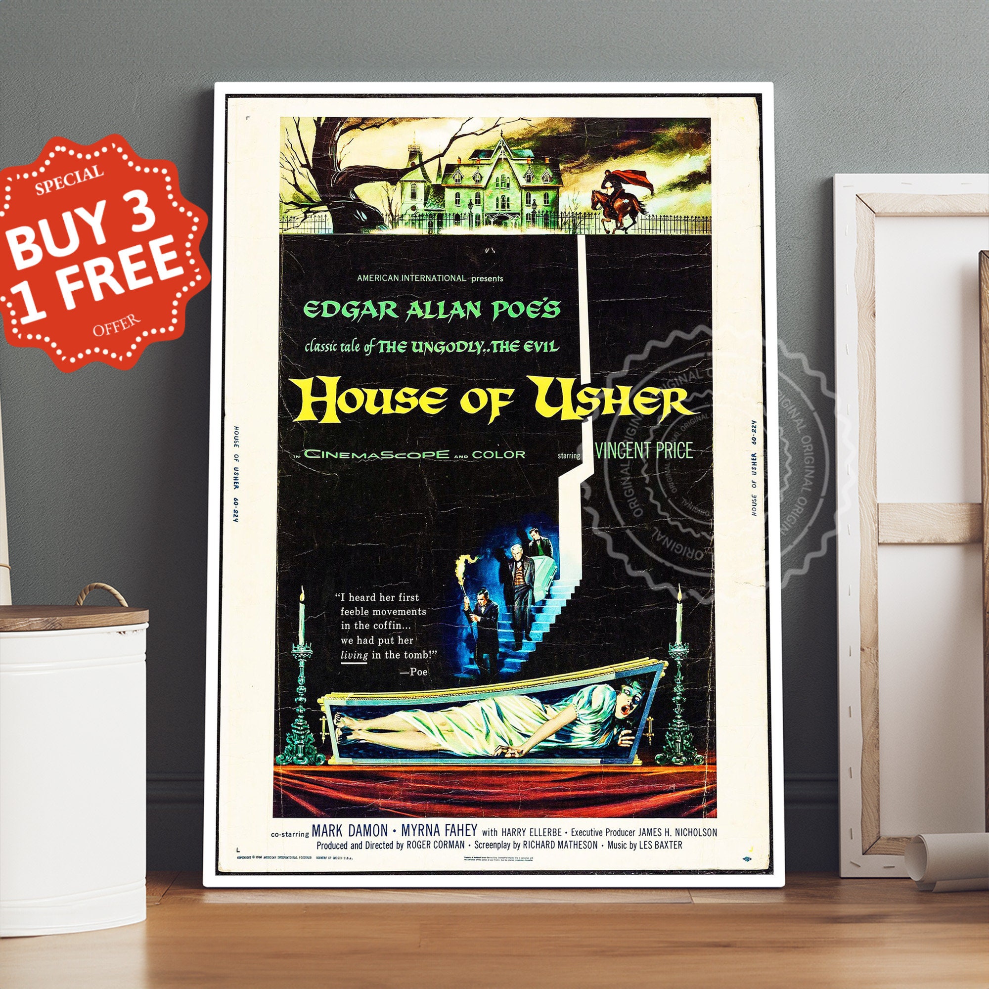 House of Usher Movie Poster Canvas, Retro Vintage Movie Poster, Canvas ...