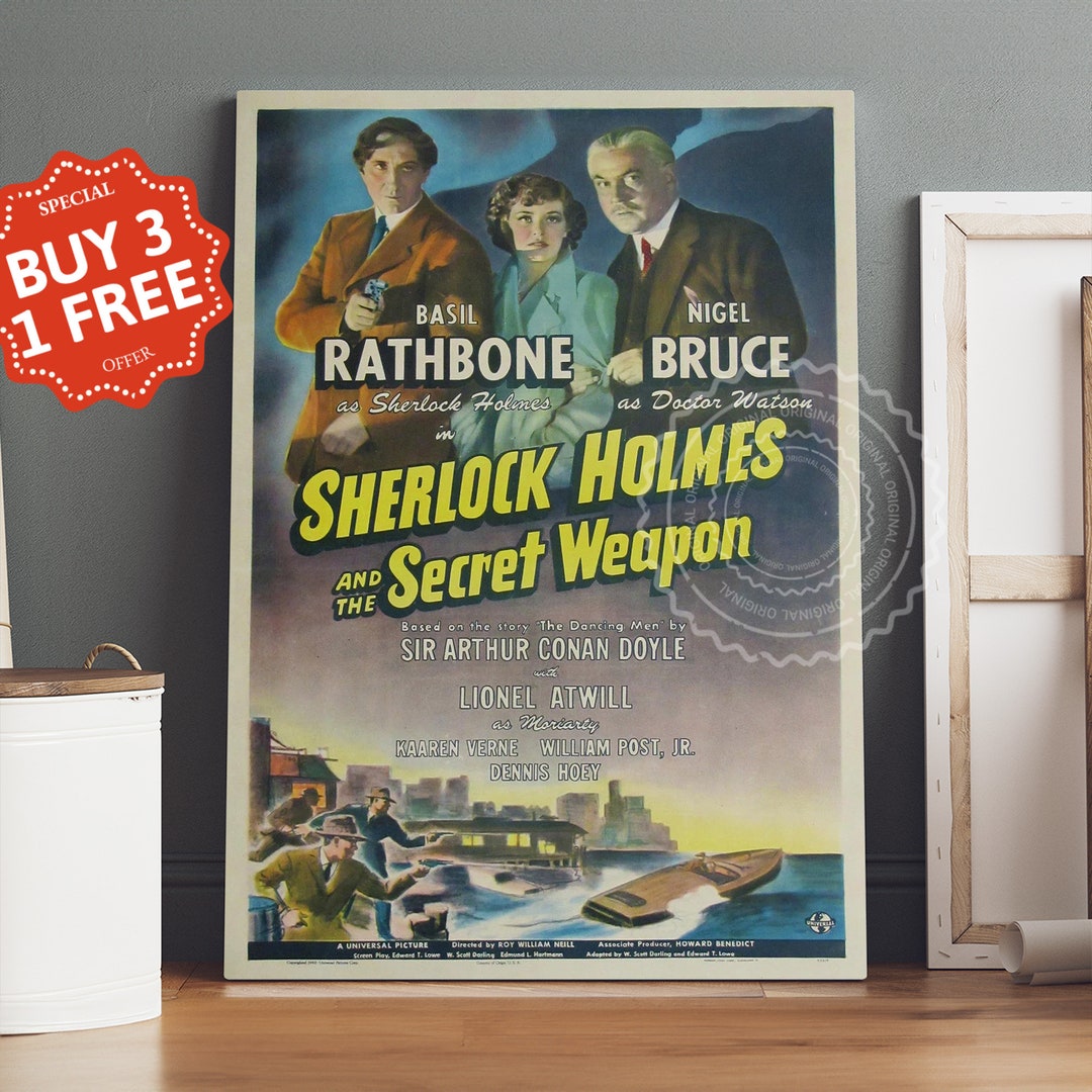 Sherlock Holmes the Secret Weapon Movie Poster Canvas, Retro Vintage ...