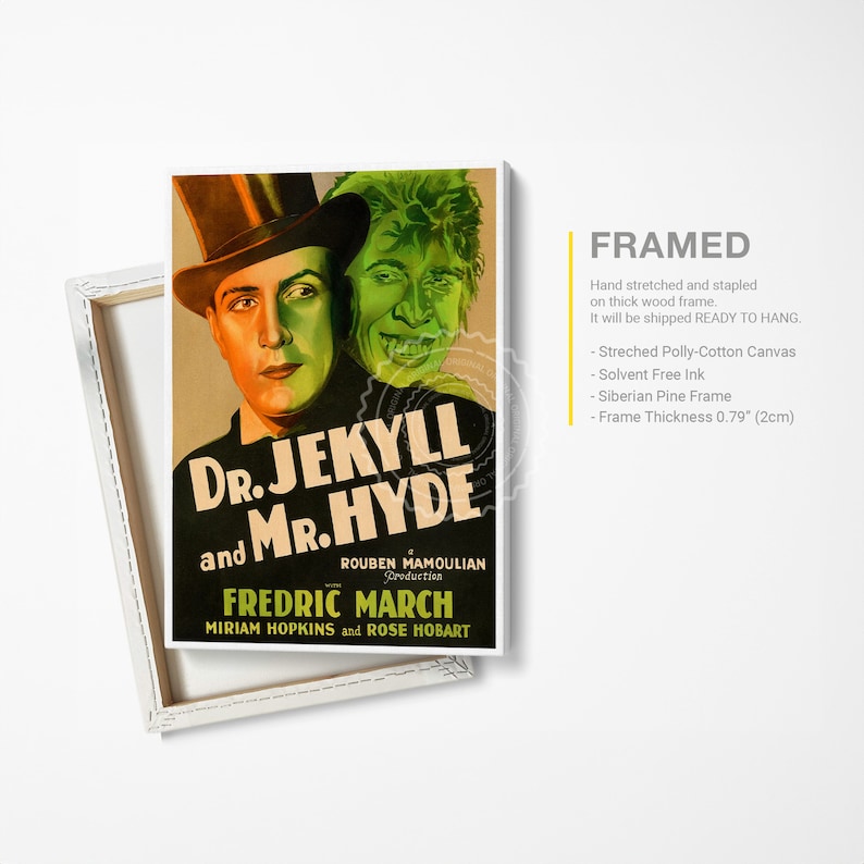 Dr. Jekyll and Mr. Hyde Movie Poster Canvas, Retro Vintage Movie Poster ...