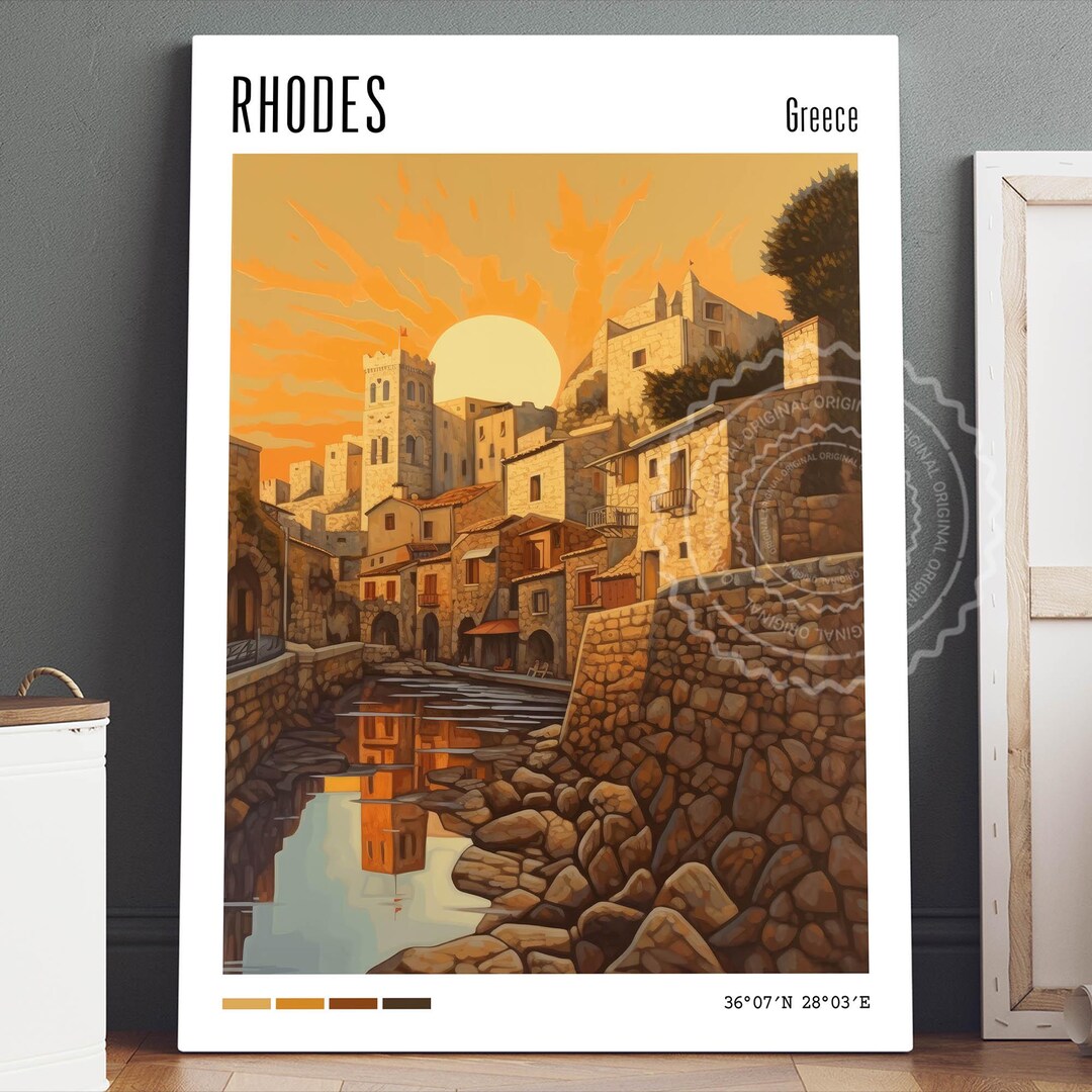 Rhodes Poster Canvas Wall Art, City Poster, City Print, Travel Poster ...