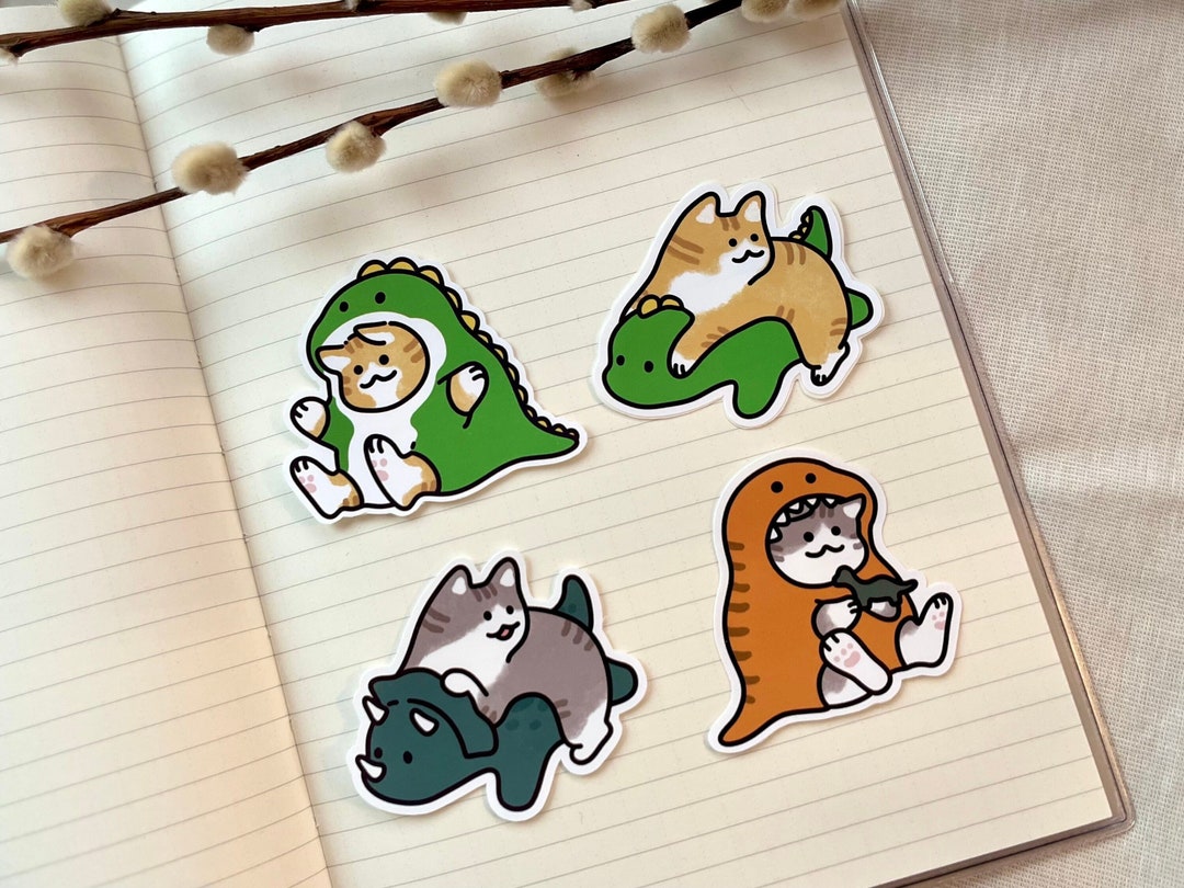 Dino-cat Stickers Dinosaur Sticker, Cat Sticker Laptop Stickers, Cute ...