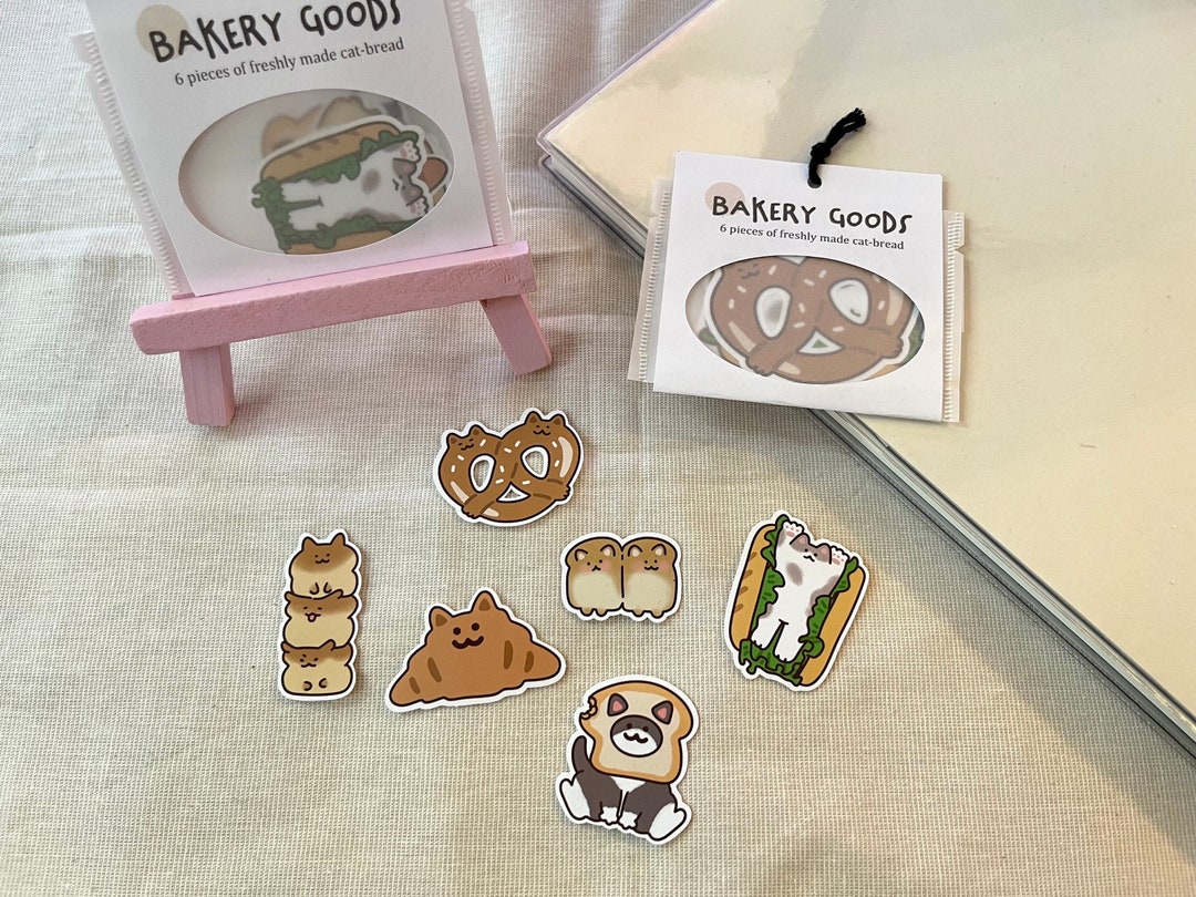 Cat Bread Sticker Pack Glossy Vinyl Stickers Cute Cat Bakery Stickers ...