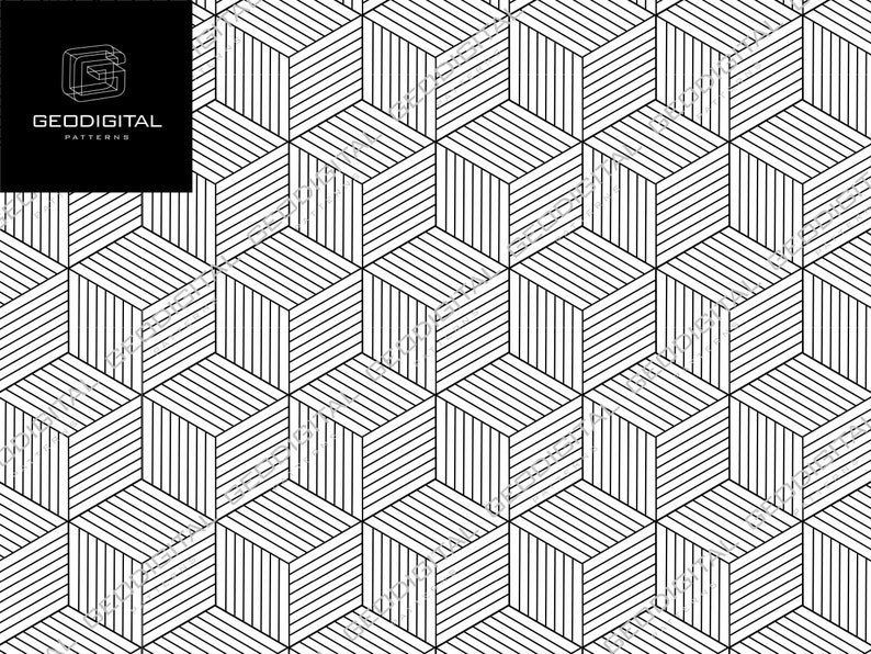 Geometric Patterns 3D Lined Cube Pattern Digital Papers Instant ...