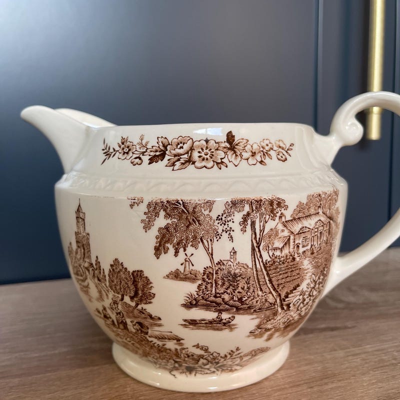 Brown Transferware Pitcher - Etsy