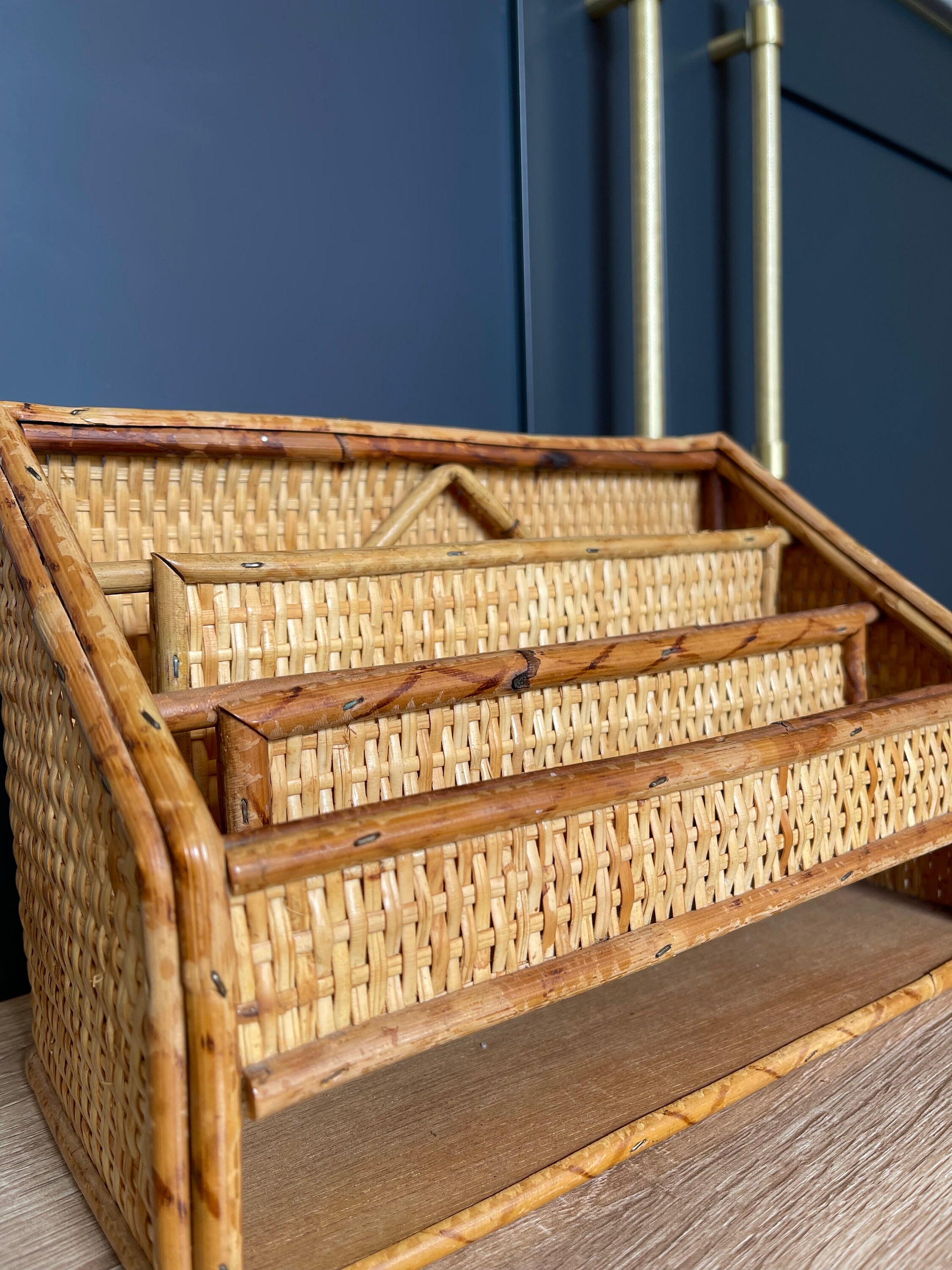 Vintage Wicker Rattan & Bamboo Letter Rack Desk Tidy Office Organiser ...