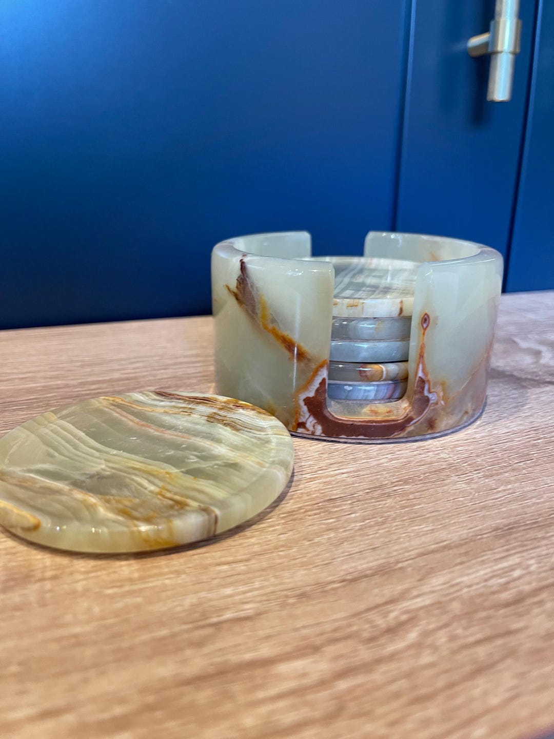 Vintage Onyx Stone Coasters MCM Home Decor Coasters in Holder Gift Idea ...