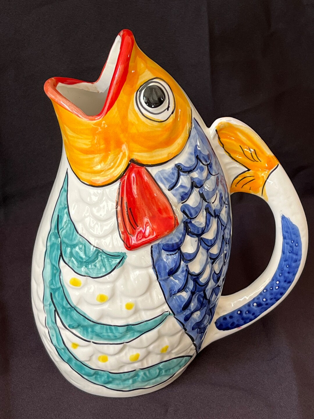 DESUIR Fish Shaped Pitcher Hand Painted Italian Pottery VIETRI - Etsy