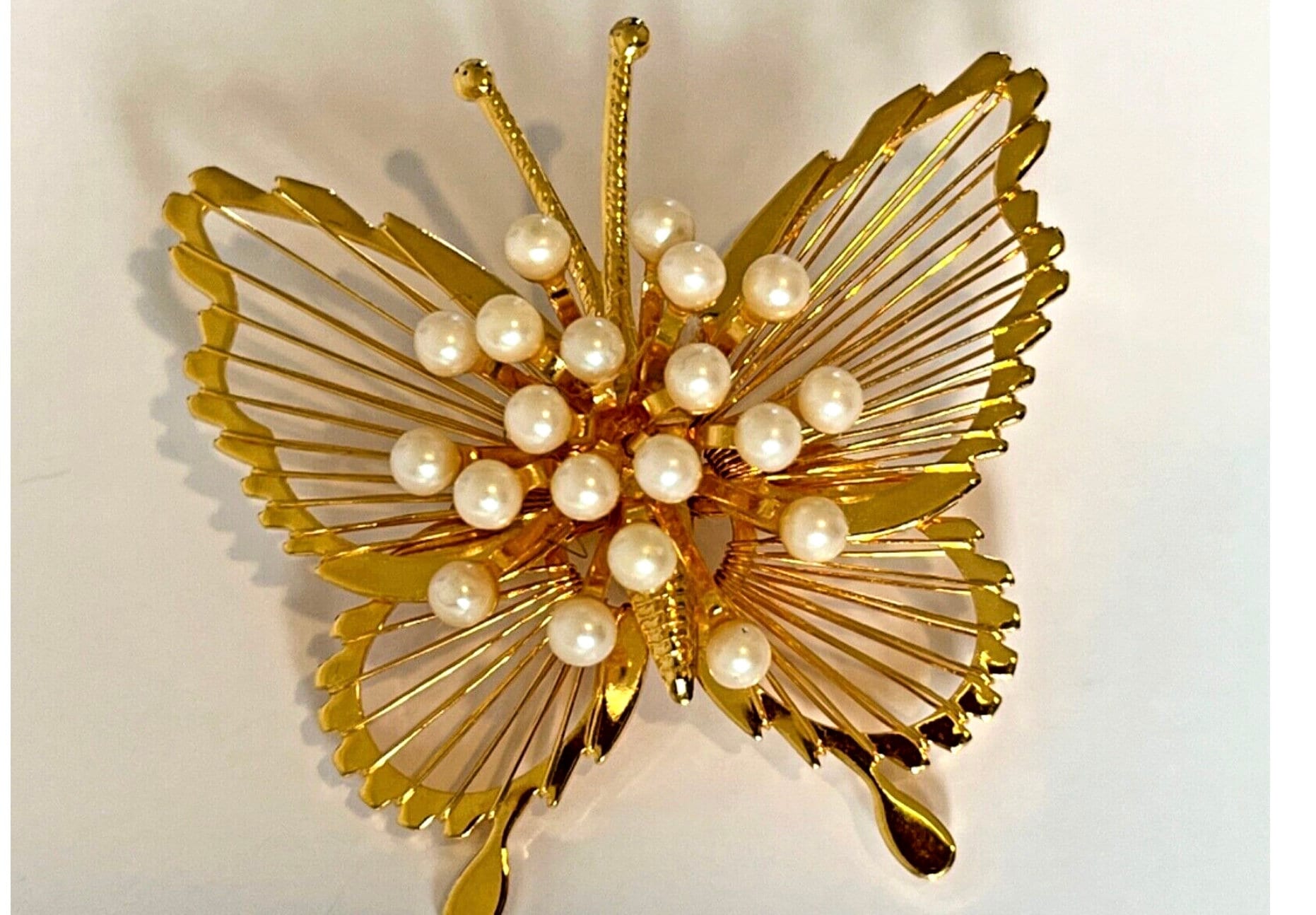 Vintage Monet Gilded Pearl Butterfly Brooch Pin Signed Monet - Etsy