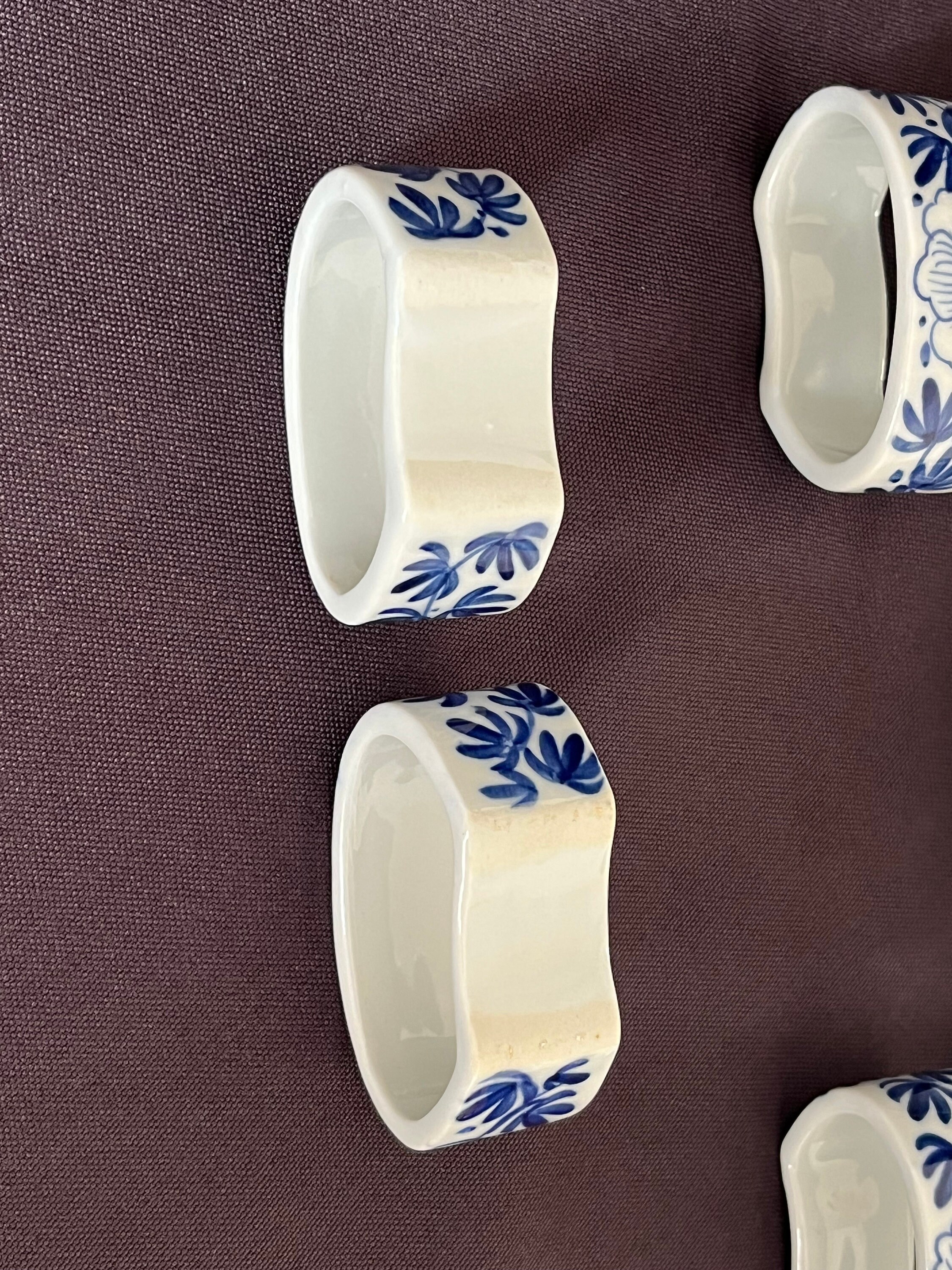 1990s Blue and White Napkin Rings Hand Painted Floral Design - Etsy