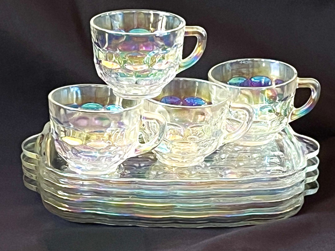 Vintage 8 Piece Federal Glass Snack Plate and Cup Set, Yorktown ...