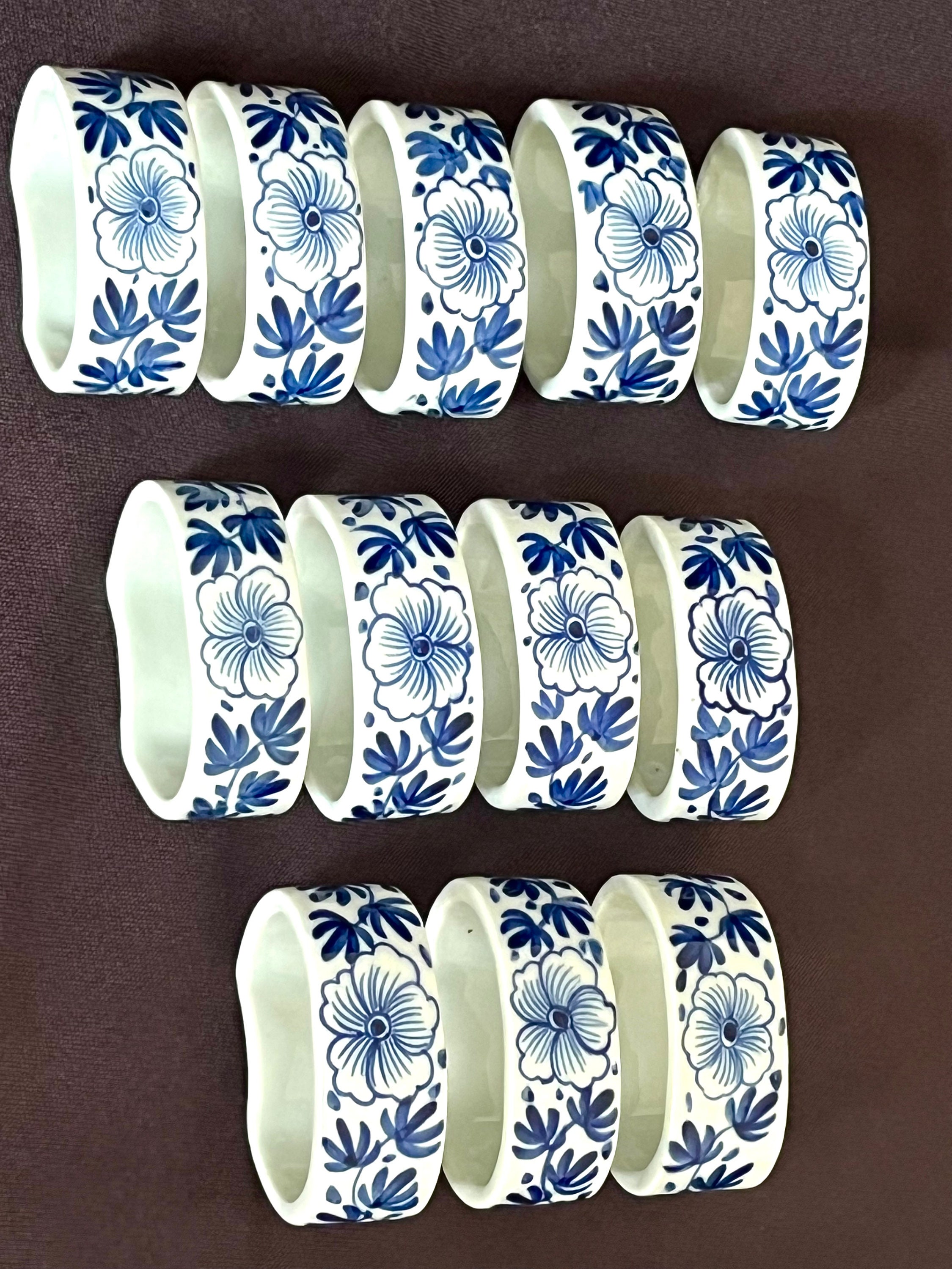 1990s Blue and White Napkin Rings Hand Painted Floral Design - Etsy