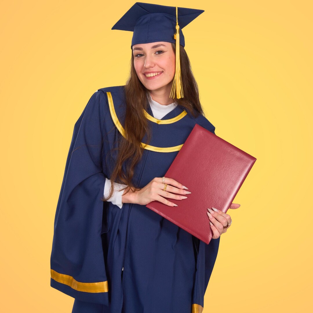 Master Gown Academic Gown With Gold Stripes Graduation Gown Academic Dress Navy Blue Graduation ...