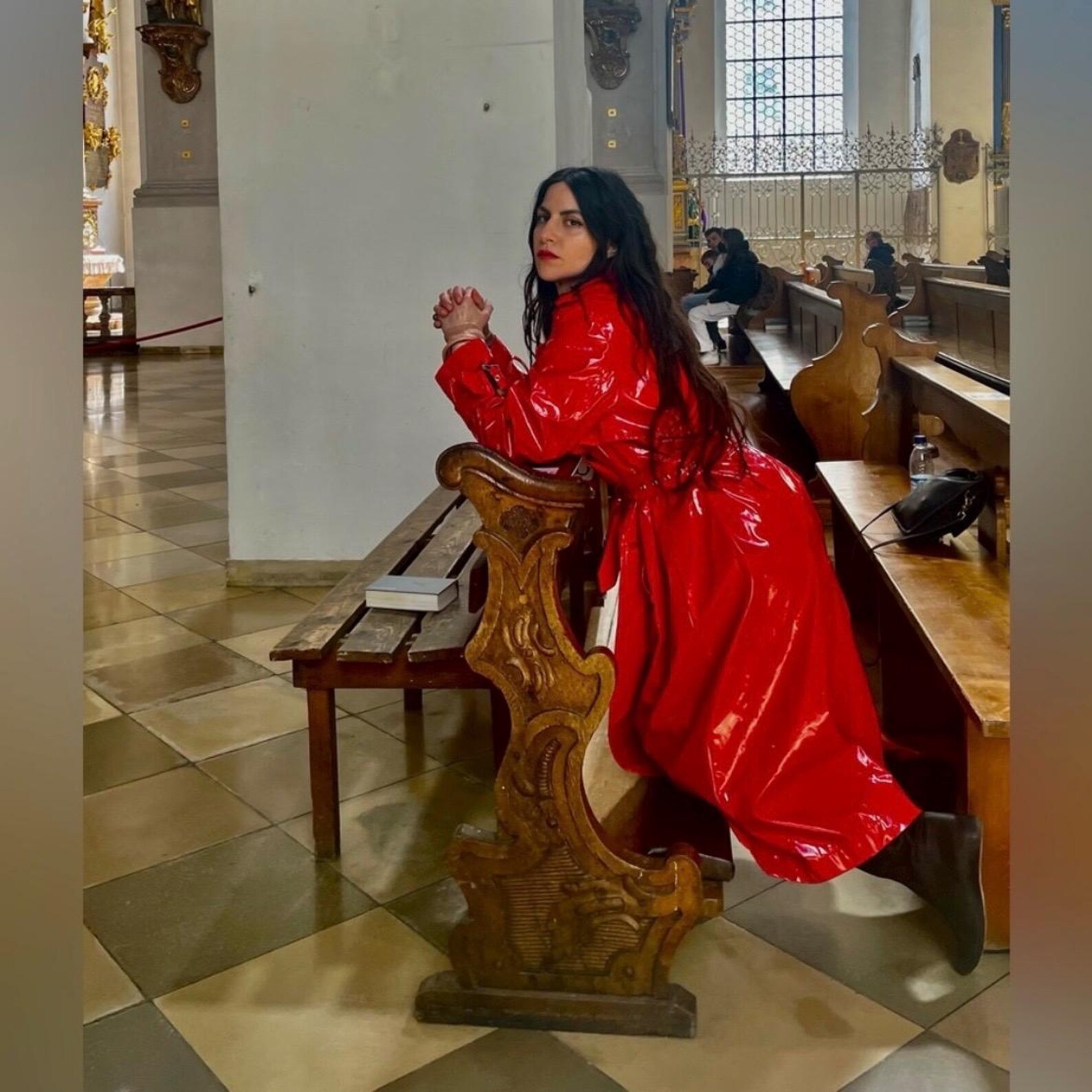 Vivetta Lacquer Red Vinyl Trench Coat Patent Oversized Latex Rain ...