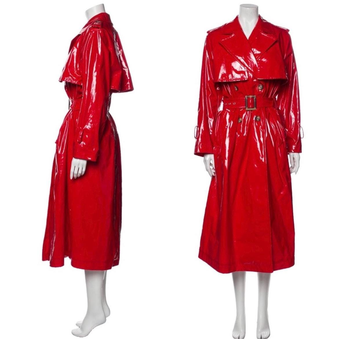 Vivetta Lacquer Red Vinyl Trench Coat Patent Oversized Latex Rain ...
