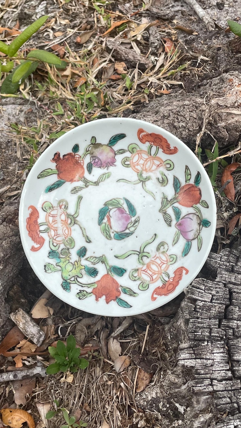 Antique Chinese Qing Dynasty Bats Peaches Pomegranates Porcelain Enamel ...
