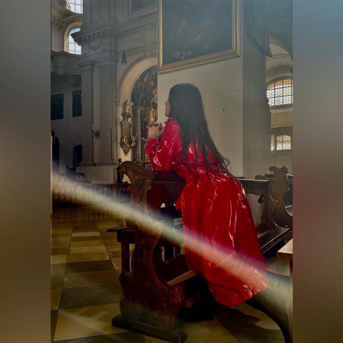 Vivetta Lacquer Red Vinyl Trench Coat Patent Oversized Latex Rain ...