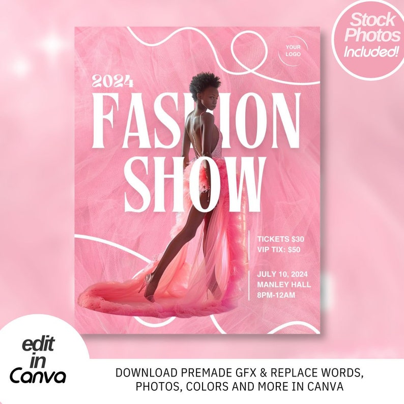 Pink Fashion Show E-flyer, DIY Premade Canva Flyer Template, Animated ...