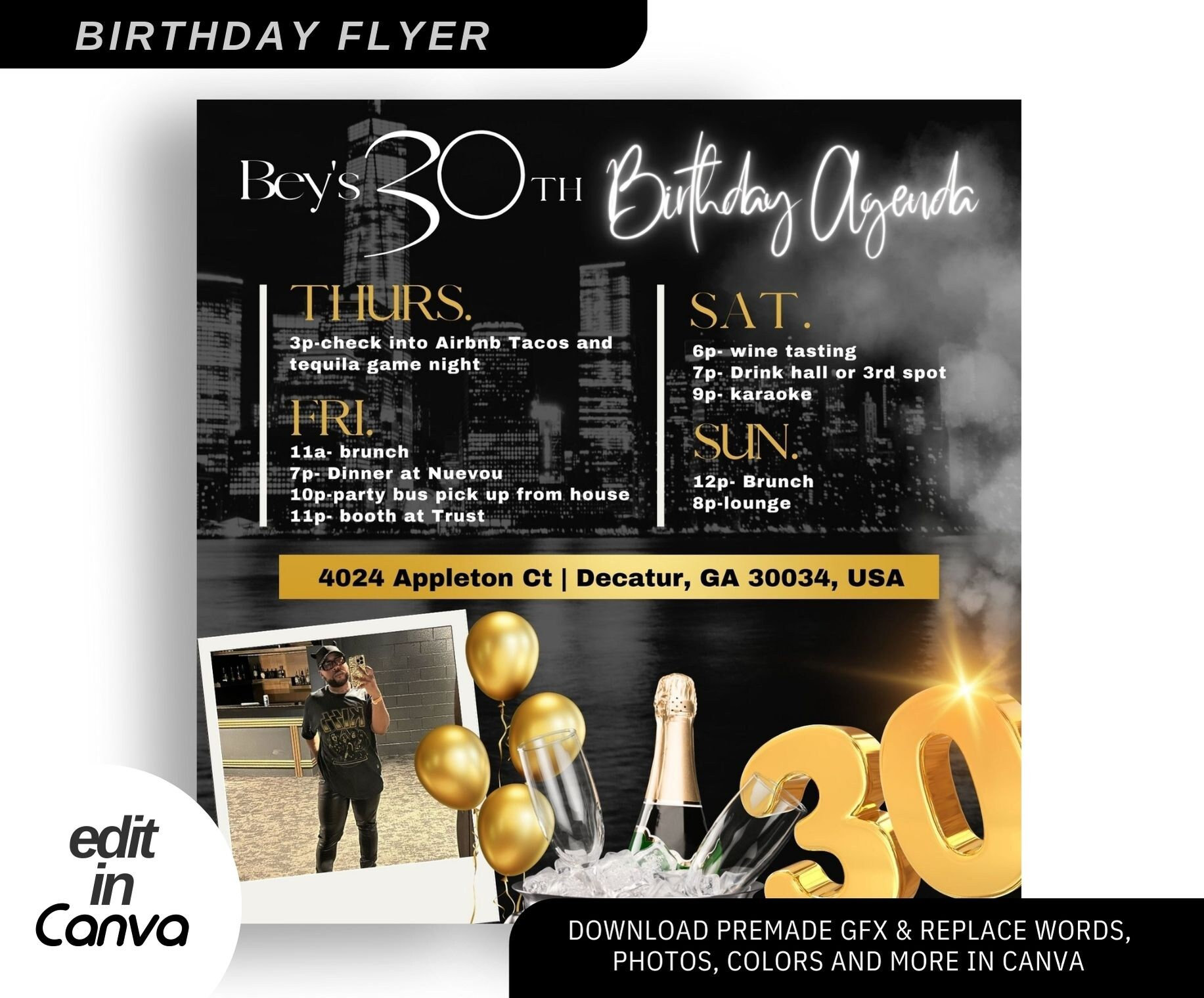 Grown & Classy 30th Birthday Canva DIY Flyer, Trip Itinerary, Luxury ...