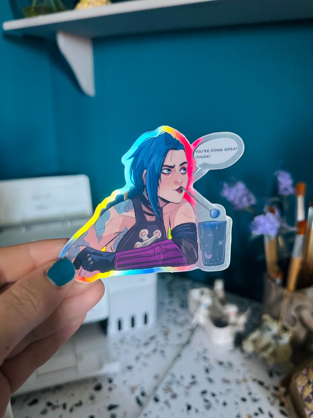 Jinx Holographic Sticker | Arcane Sticker | Hey Chuck - Etsy