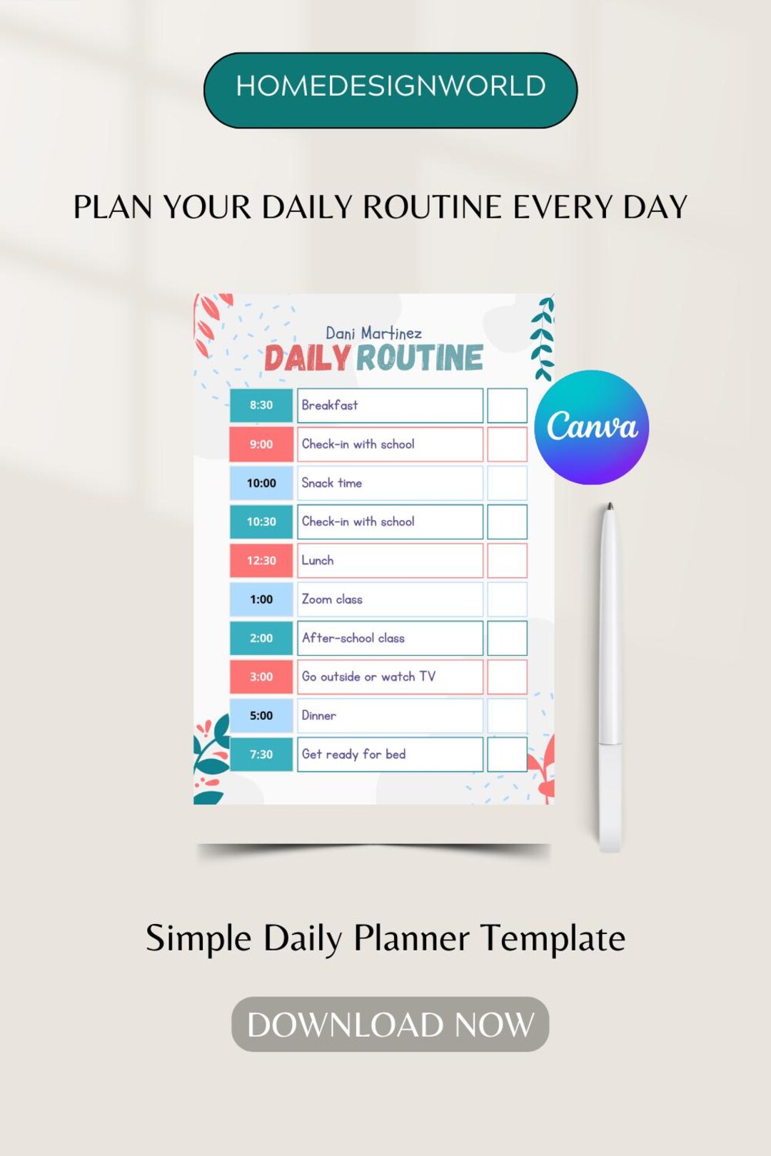Editable Kids Daily Routine Planner, Canva Template (digital Download ...