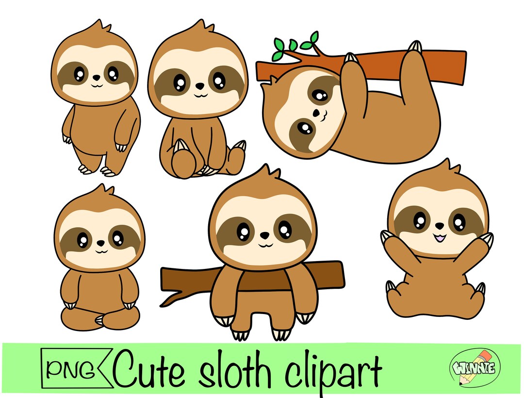 Cute Sloth Clipart Set Kawaii Sloth Animal Sloth Hanging in - Etsy
