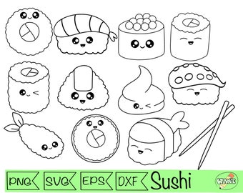 Sushi Kawaii Clipart Bundle Cute Sushi Clip Art Onigiri Nigiri - Etsy