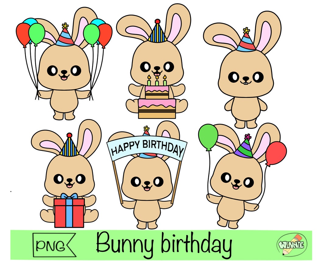 Kawaii Birthday Clipart Rabbit Birthday Clip Art Digital Planner ...
