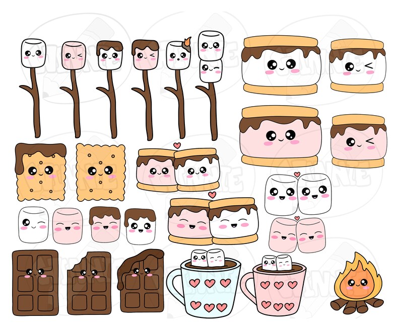 Smores Clipart Marshmallow Png Digital Sticker Kawaii Food Printable ...