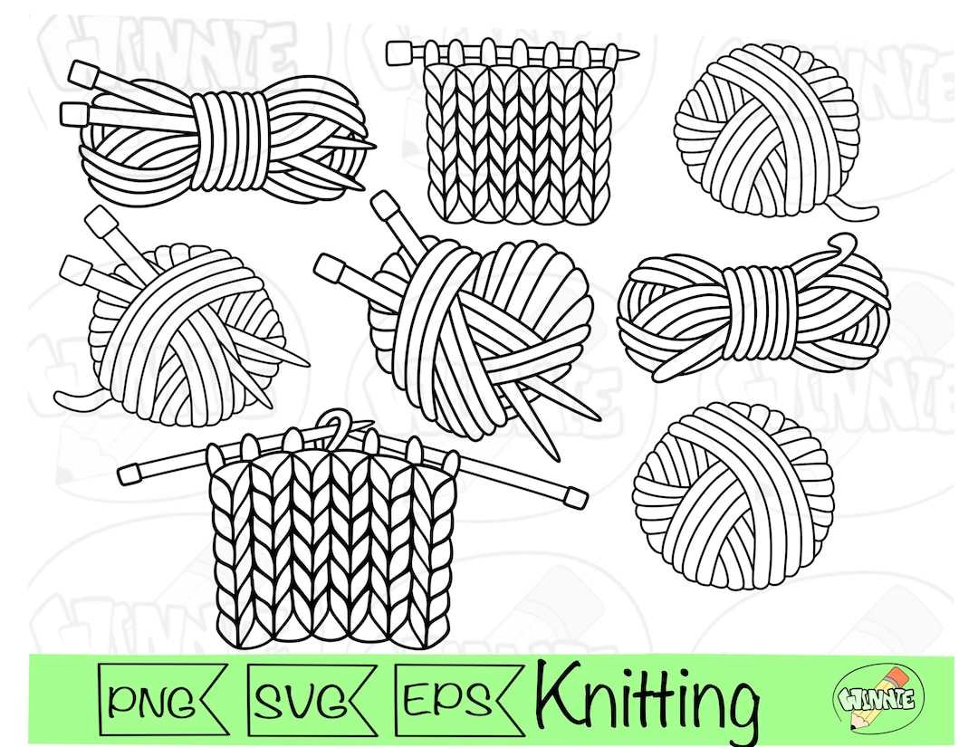 Knitting Clipart Svg Yarn Outline Stamp Crochet Neelde Png Svg Digital ...