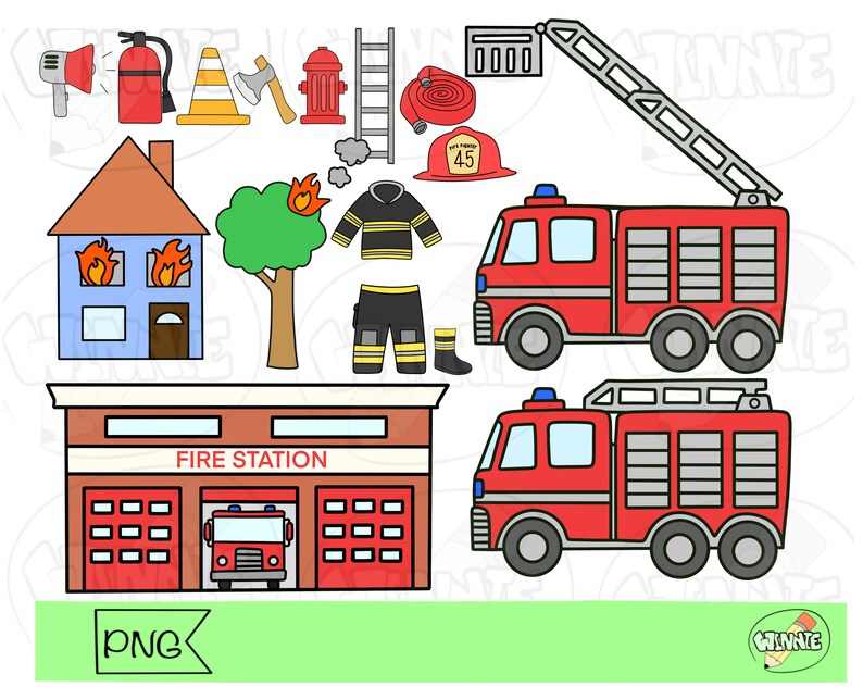 Firefighter Clipart Png Firetruck Fire Department Firestation - Etsy