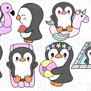 Penguin Clipart Pool Party Png Digital Stickers Penguin Summer Holiday ...