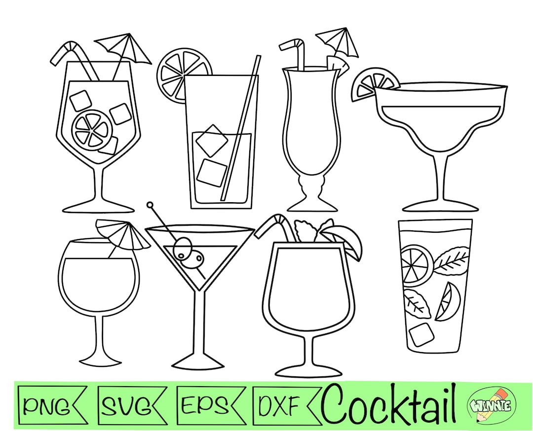 Cocktail Svg Clipart Cocktail Outline Svg Alcohol Drinks Commercieel ...
